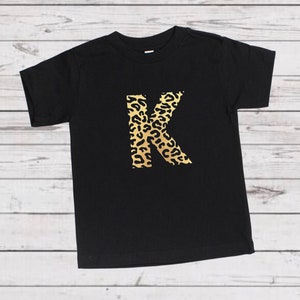 Kids Initial Tshirt, Leopard Print Letter Tshirt, Animal Print Tshirt, Girls Leopard Print Top ...