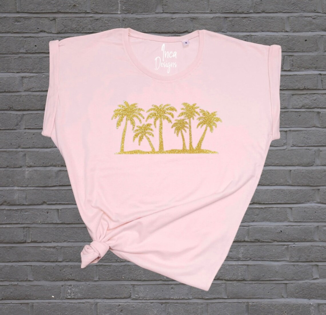 Gold Glitter Palm Tree Tshirt, Tropical Beach Top, Summer Holiday Tee ...