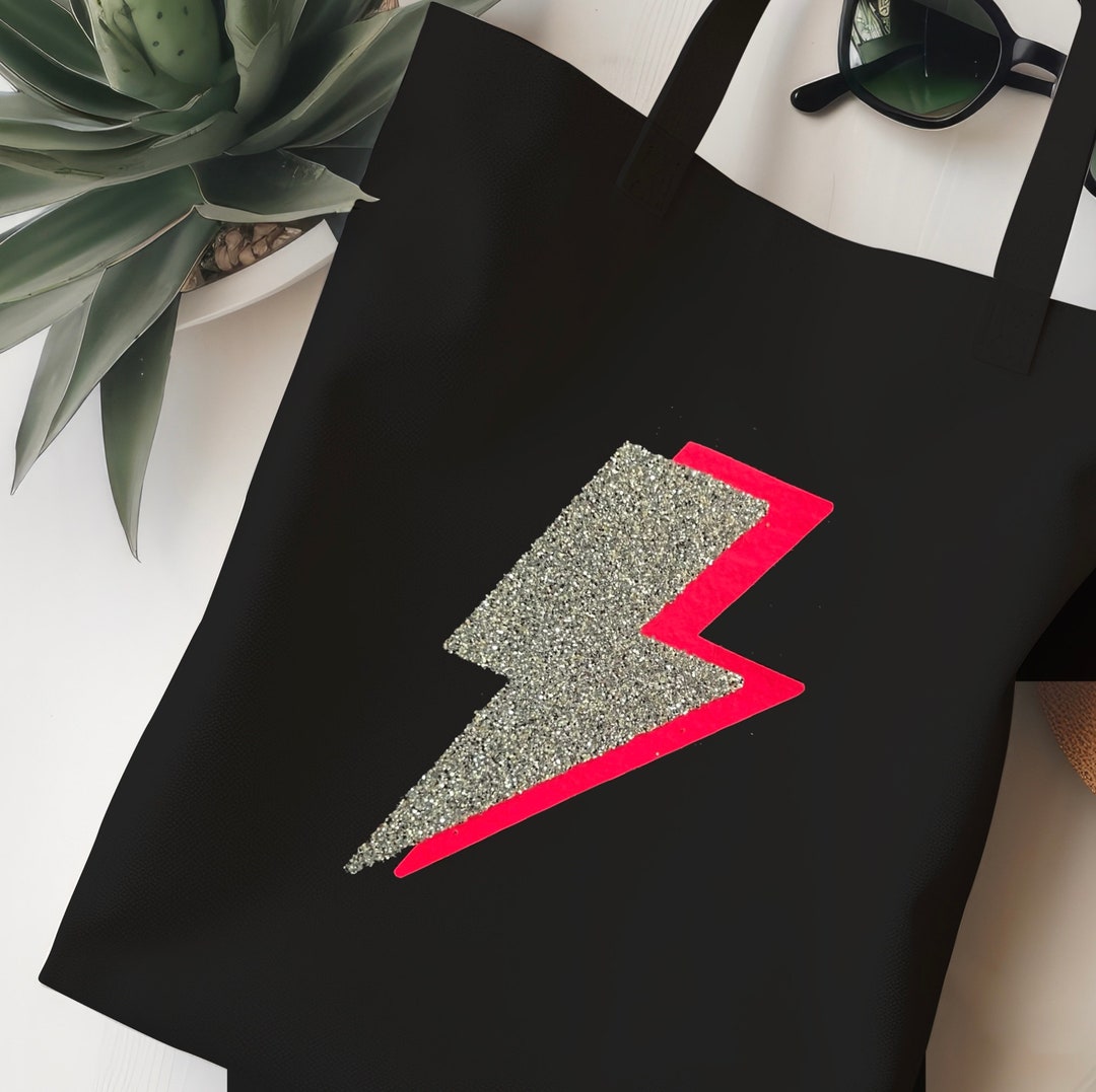 Neon Lightning Bolt, Lightning Bolt Bag, Glitter Tote Bag, Shopping Bag ...