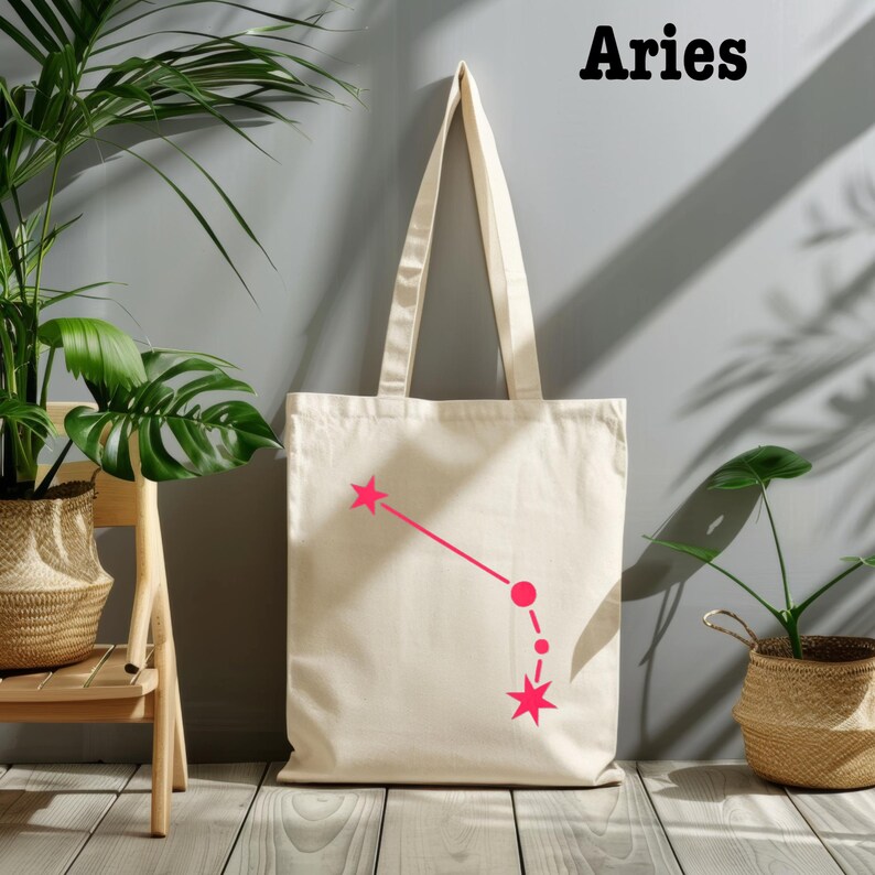 Zodiac Star Sign Cotton Tote Bag, Astrology Horoscope Gifts, Canvas ...
