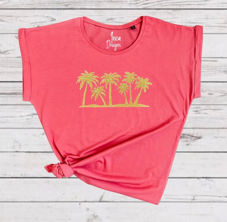 Palm Tree Tshirt, Gold Glitter Palm Tree Top, Tropical T-shirt, Glitter ...