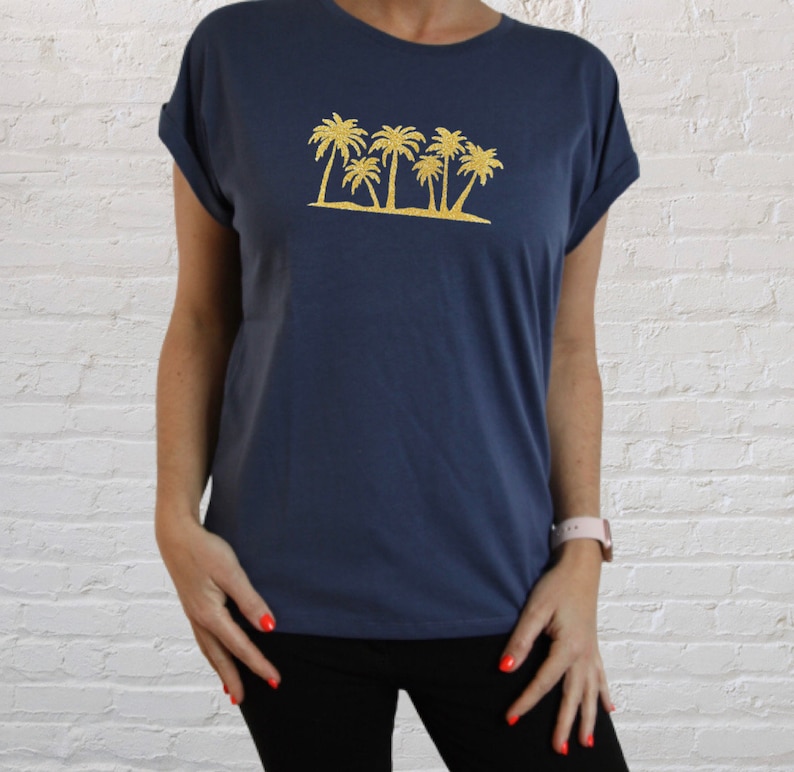 Gold Glitter Palm Tree Tshirt, Tropical Beach Top, Summer Holiday Tee ...