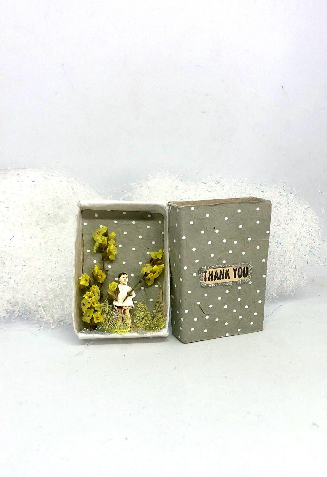 Yellow Message Box for Thanks, Diorama in a Small Matchbox Collage 3d ...