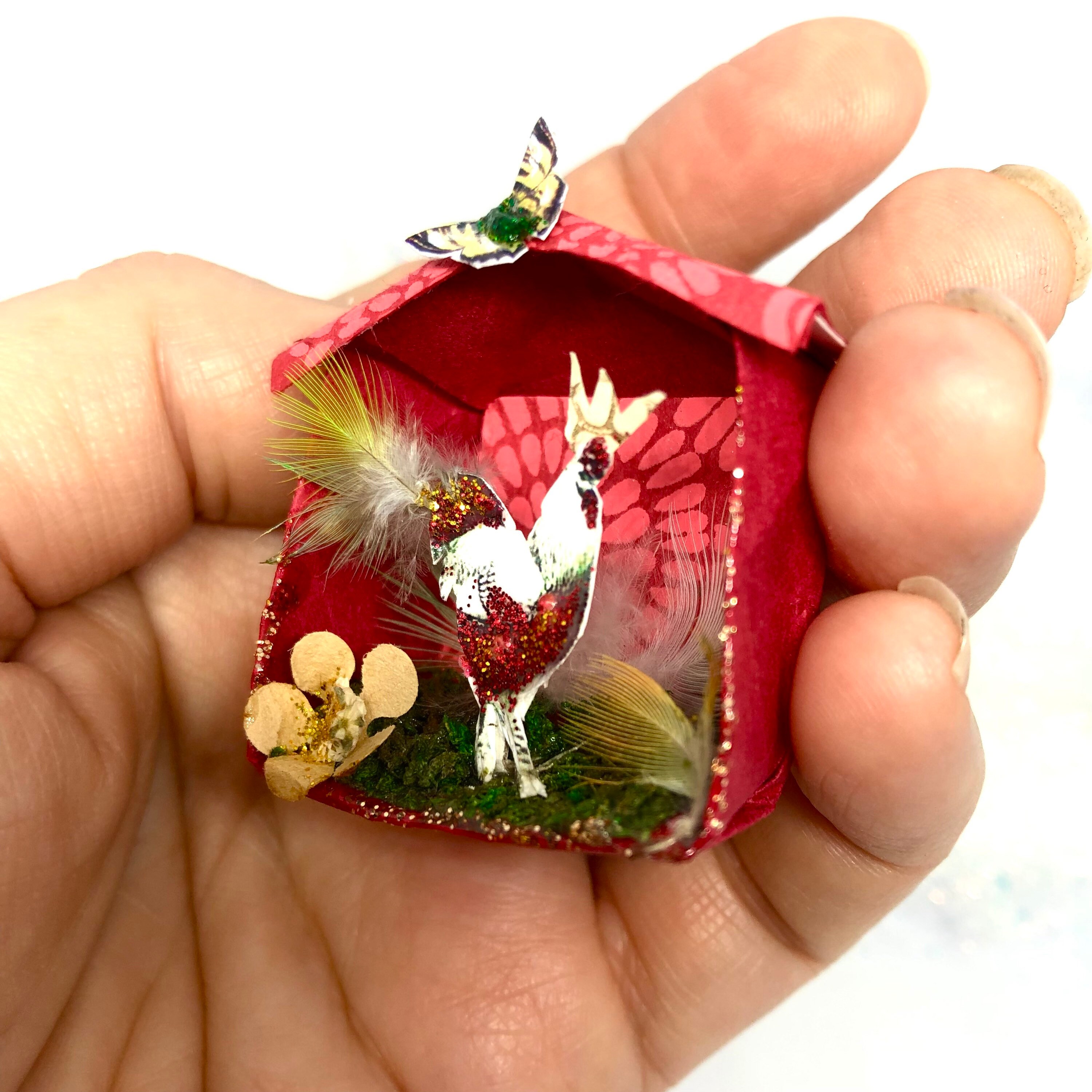 Easter Rooster Diorama,miniature Origami,box 3dcock,miniature Rooster ...