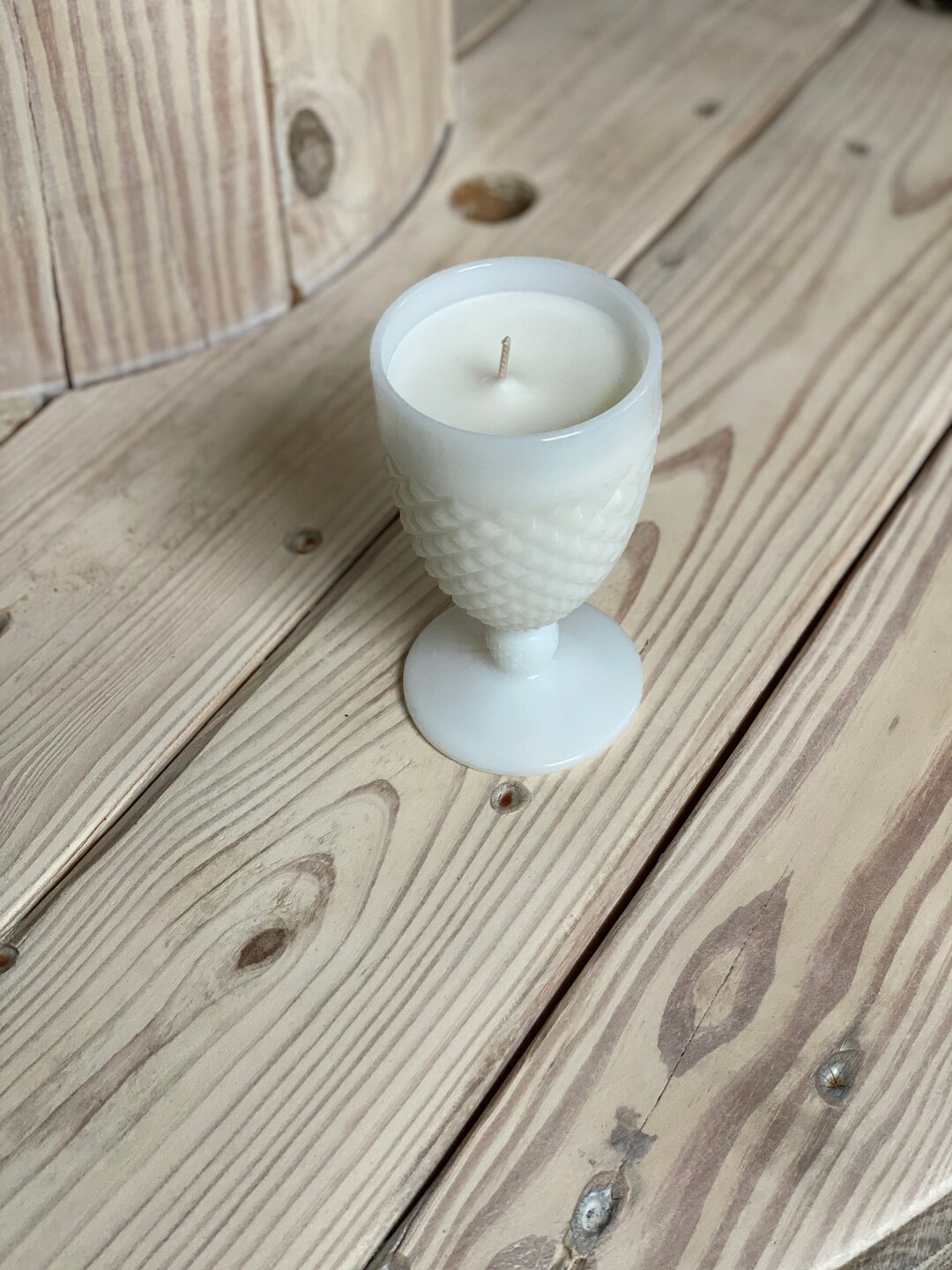 Antique Diamond Pattern Milk Glass Goblet Candle - Etsy