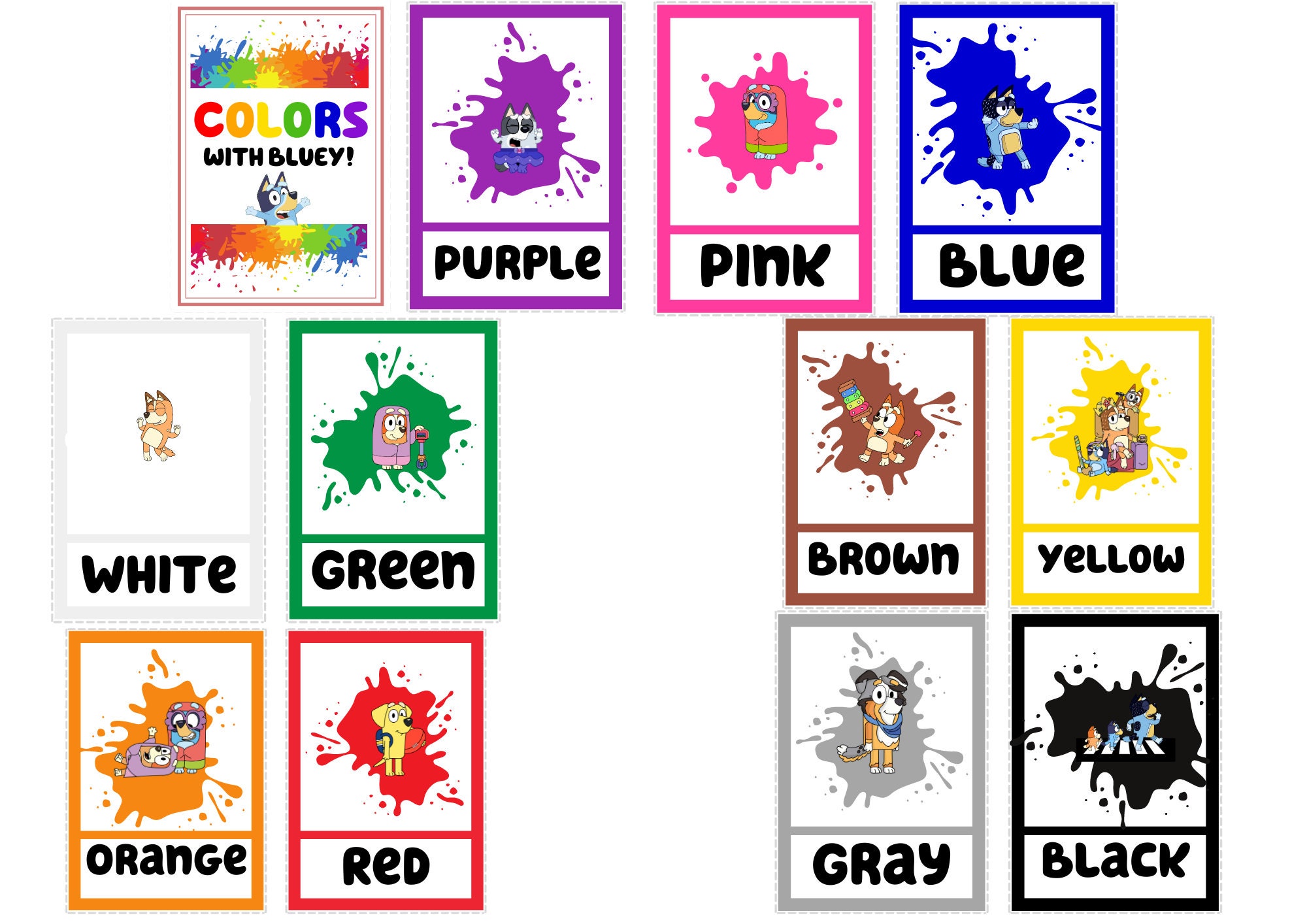 Bluey Learning Bundle: Alphabet, Colors and Shapes Flash Cards ...