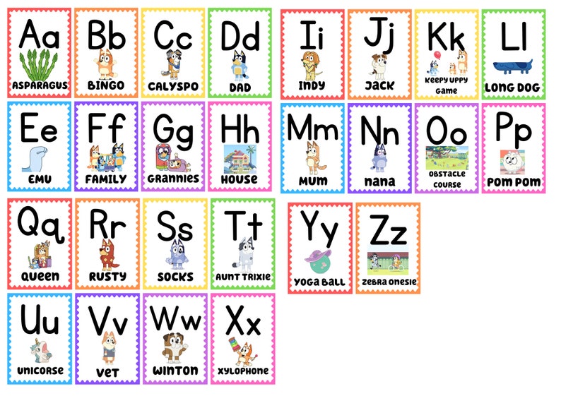 Bluey Learning Bundle: Alphabet, Colors and Shapes Flash Cards ...