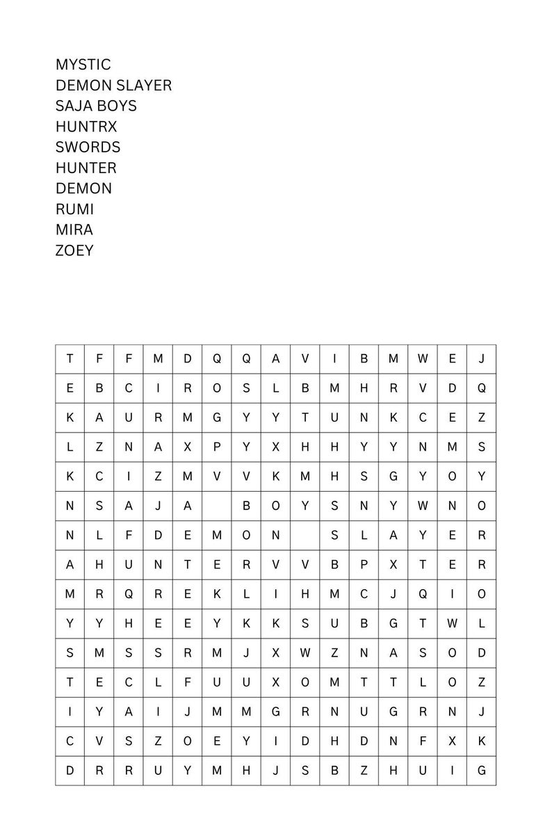 Rumi Kpop Demon Hunters: Word Search - Etsy
