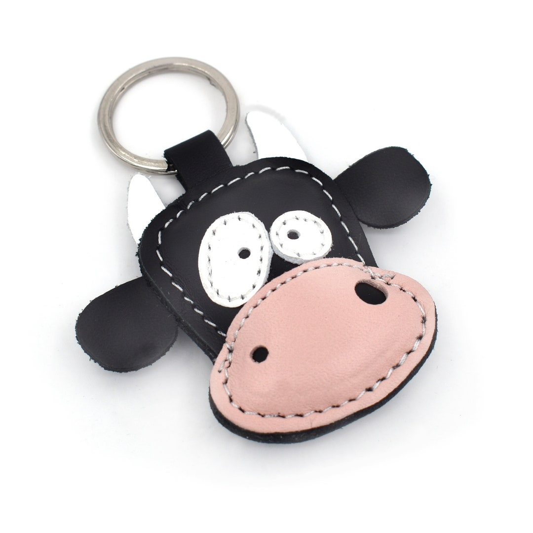Cute Cow Handmade Leather Keychain, Leather Cow Bag Charm, Gift for ...