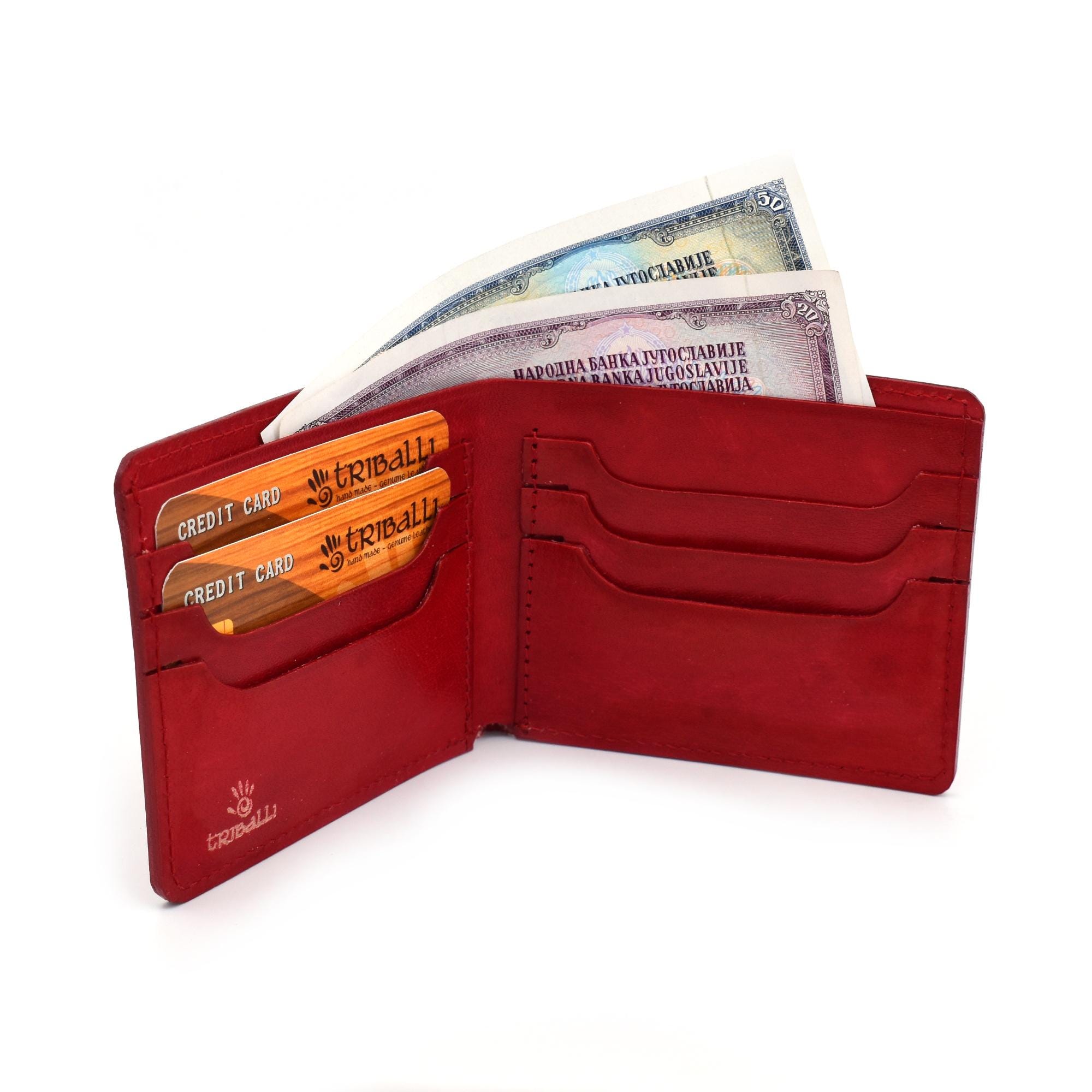 Handmade Red Leather Bifold Wallet: Slim Minimalist Design - Etsy