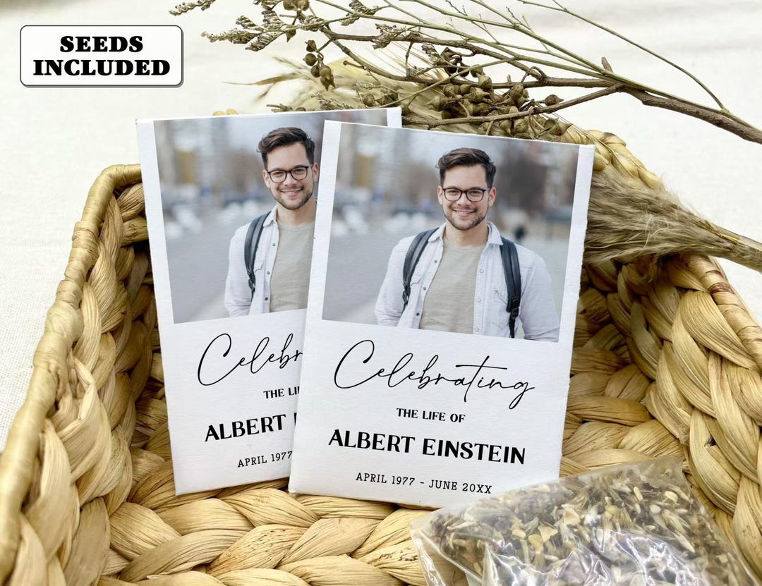 BULK CUSTOM Photo Funeral Favors, Celebration of Life Seed Packet ...