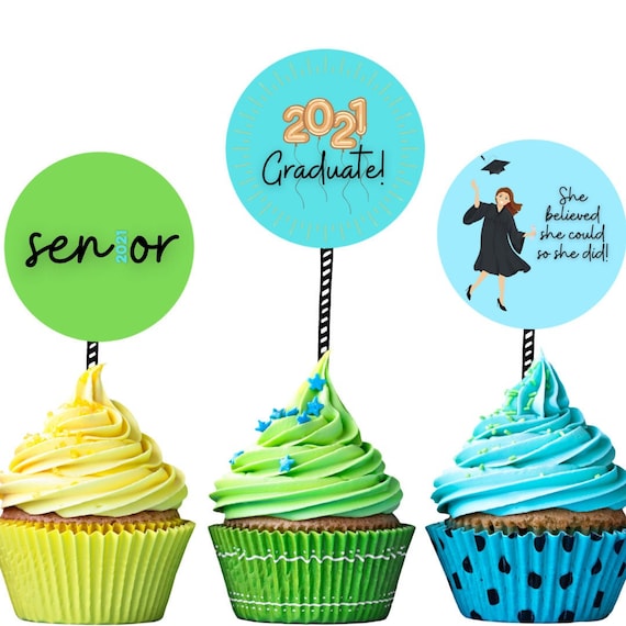 Blue Girl Graduation Printable Cupcake Toppers | Etsy