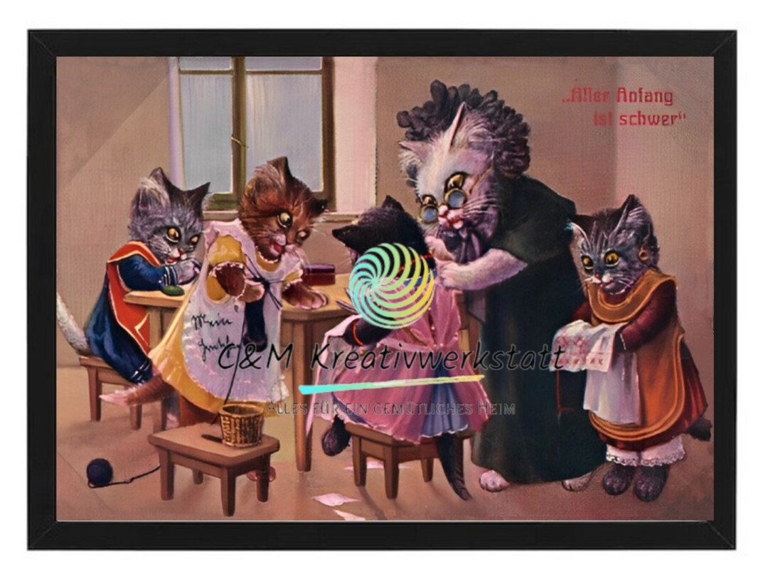 Cartoon Cats School Retro Picture Print Poster Funny Cat Cute - Etsy