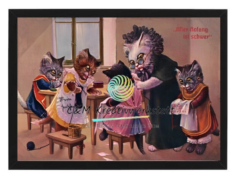 Cartoon Cats School Retro Picture Print Poster Funny Cat Cute - Etsy