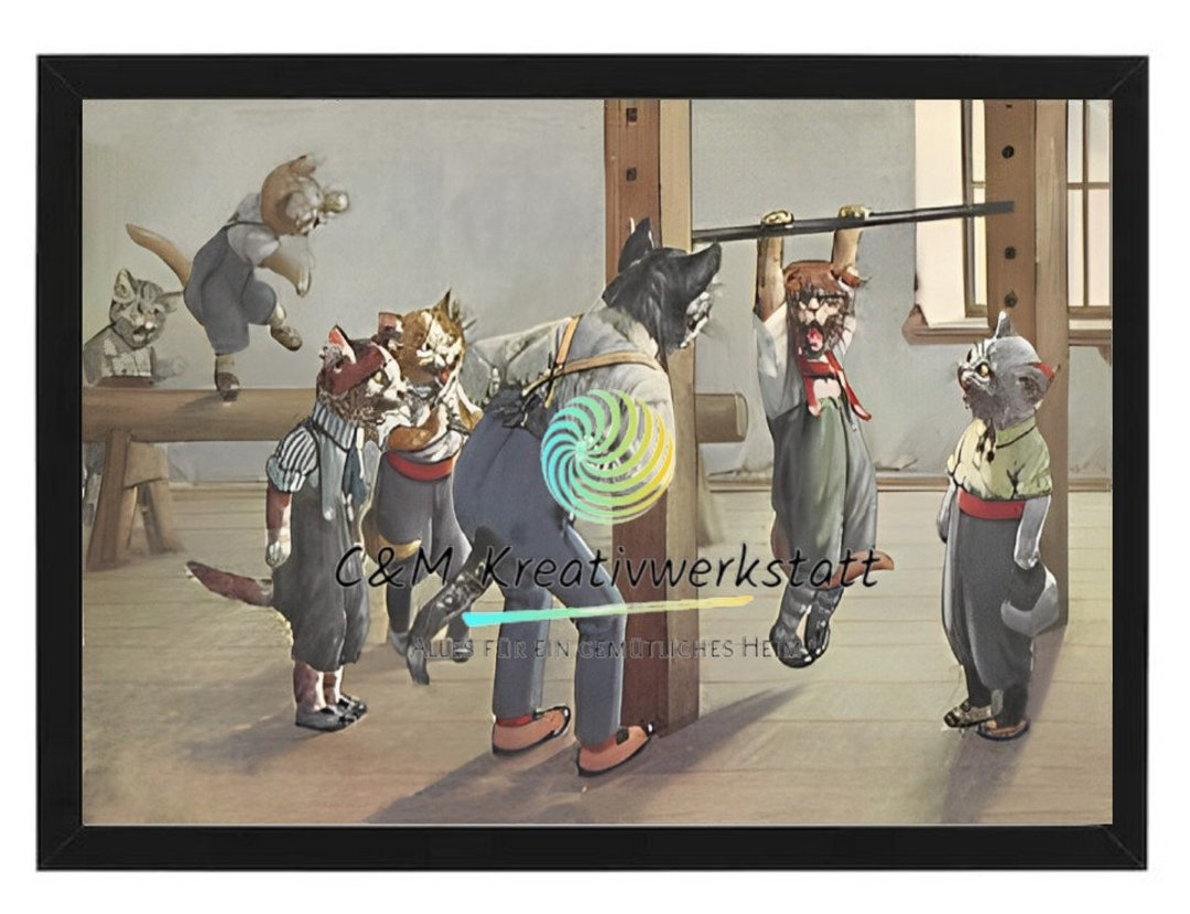 Cartoon Cats School Retro Picture Print Poster Funny Cat Cute Cat ...