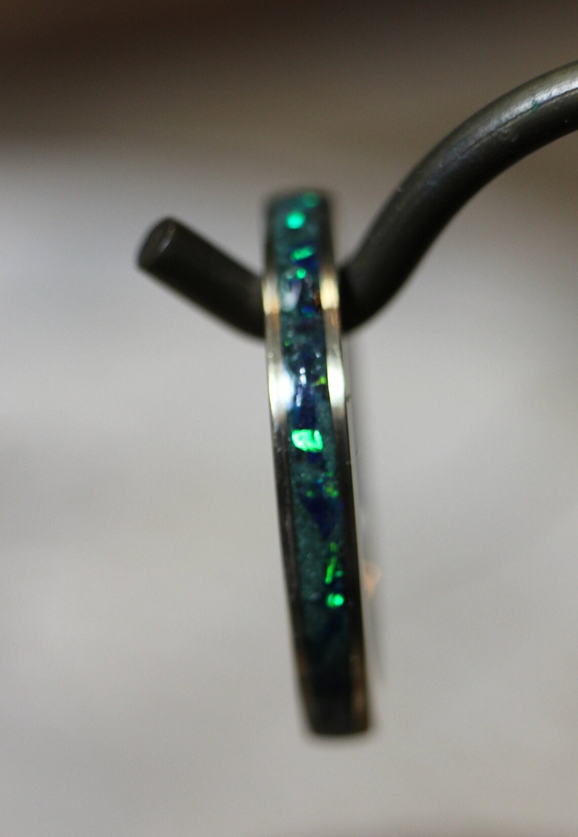 8mm Wide Glowing Green Opal Inlay Ring - Etsy