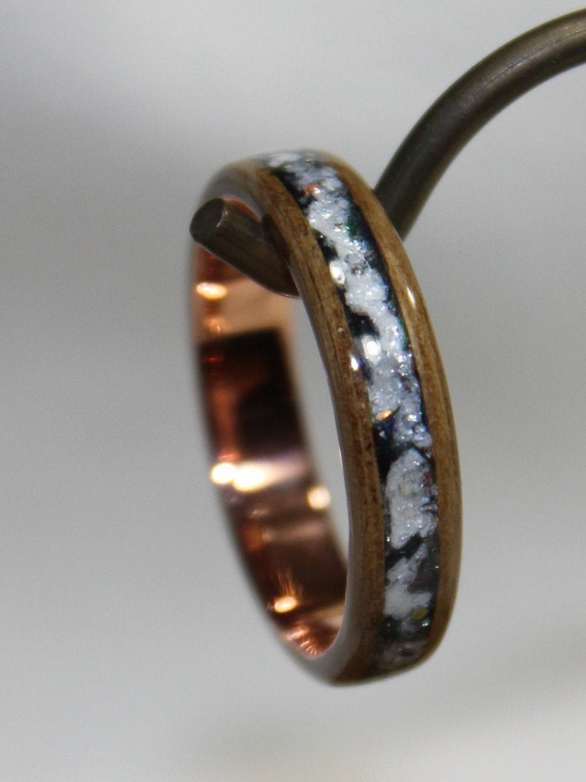 4mm Wide Bentwood Walnut Ring With Glowing Crushed Glass on | Etsy