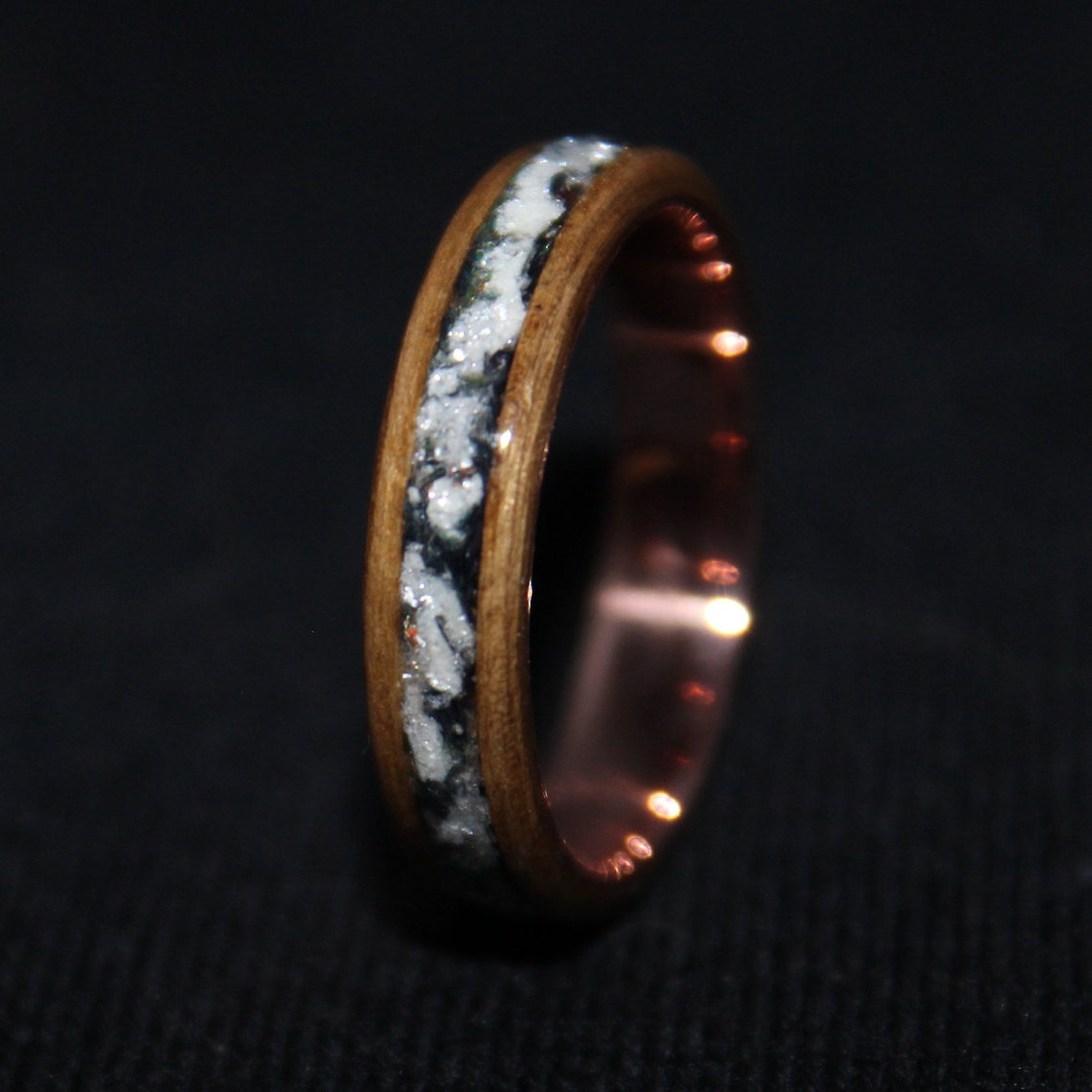 4mm Wide Bentwood Walnut Ring With Glowing Crushed Glass on | Etsy