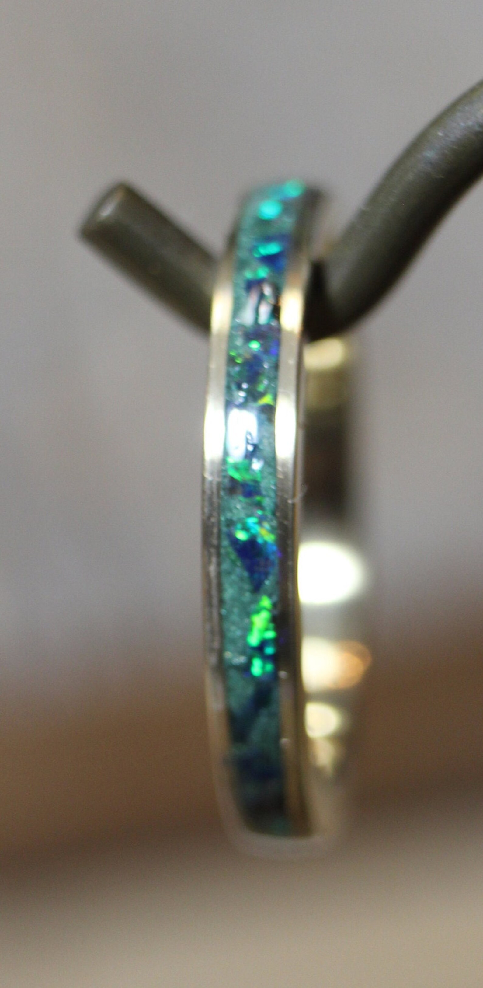 8mm Wide Glowing Green Opal Inlay Ring - Etsy