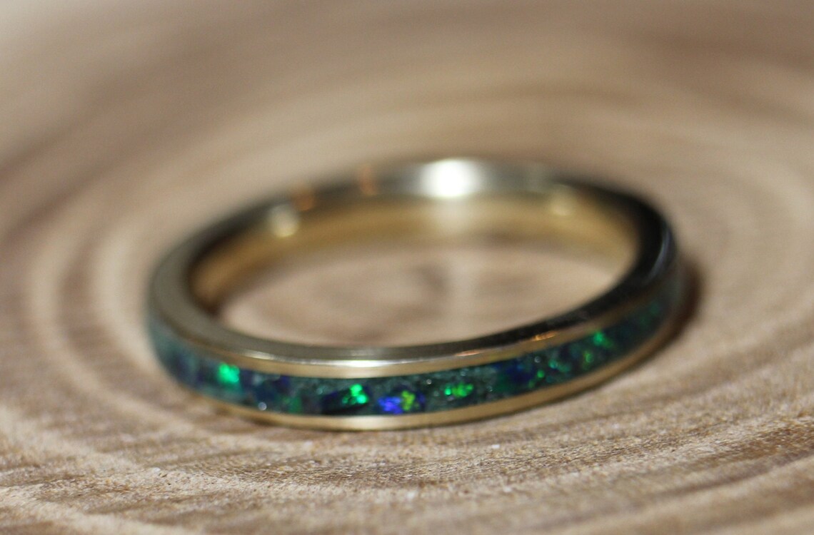 8mm Wide Glowing Green Opal Inlay Ring | Etsy