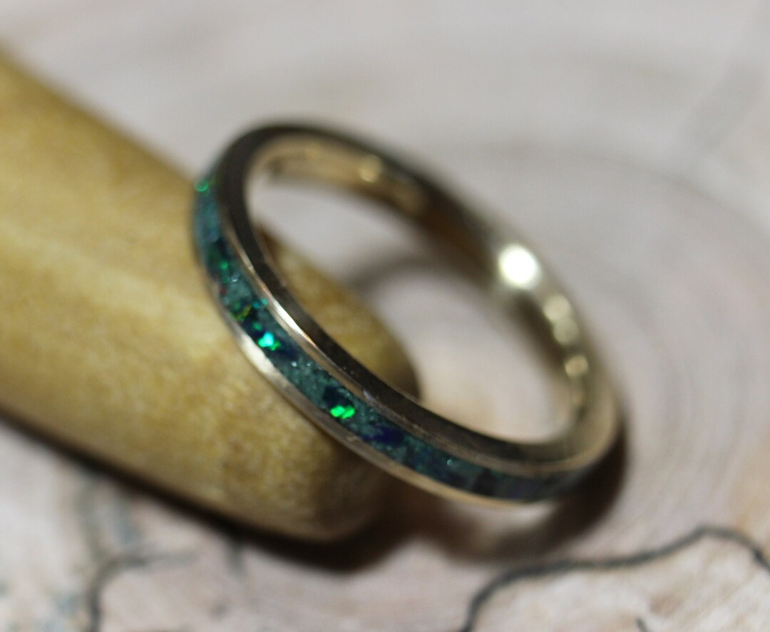 6mm Wide Glowing Green Opal Inlay Ring - Etsy