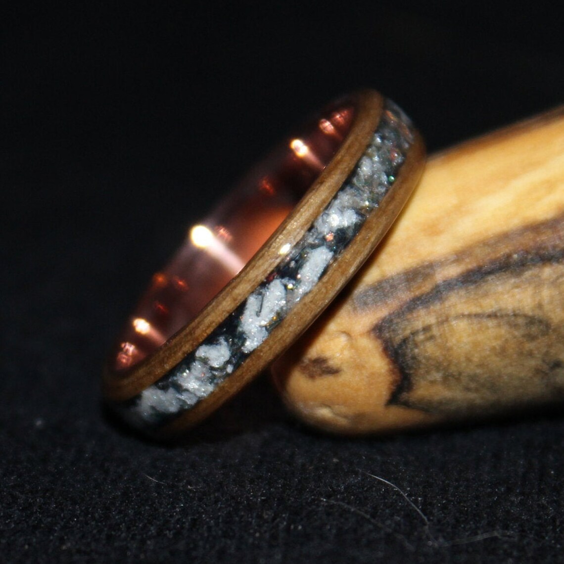 4mm Wide Bentwood Walnut Ring With Glowing Crushed Glass on | Etsy