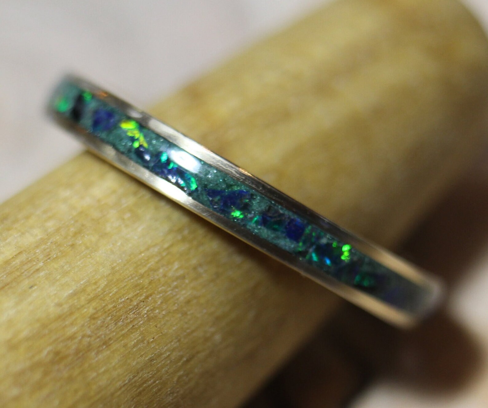 8mm Wide Glowing Green Opal Inlay Ring - Etsy