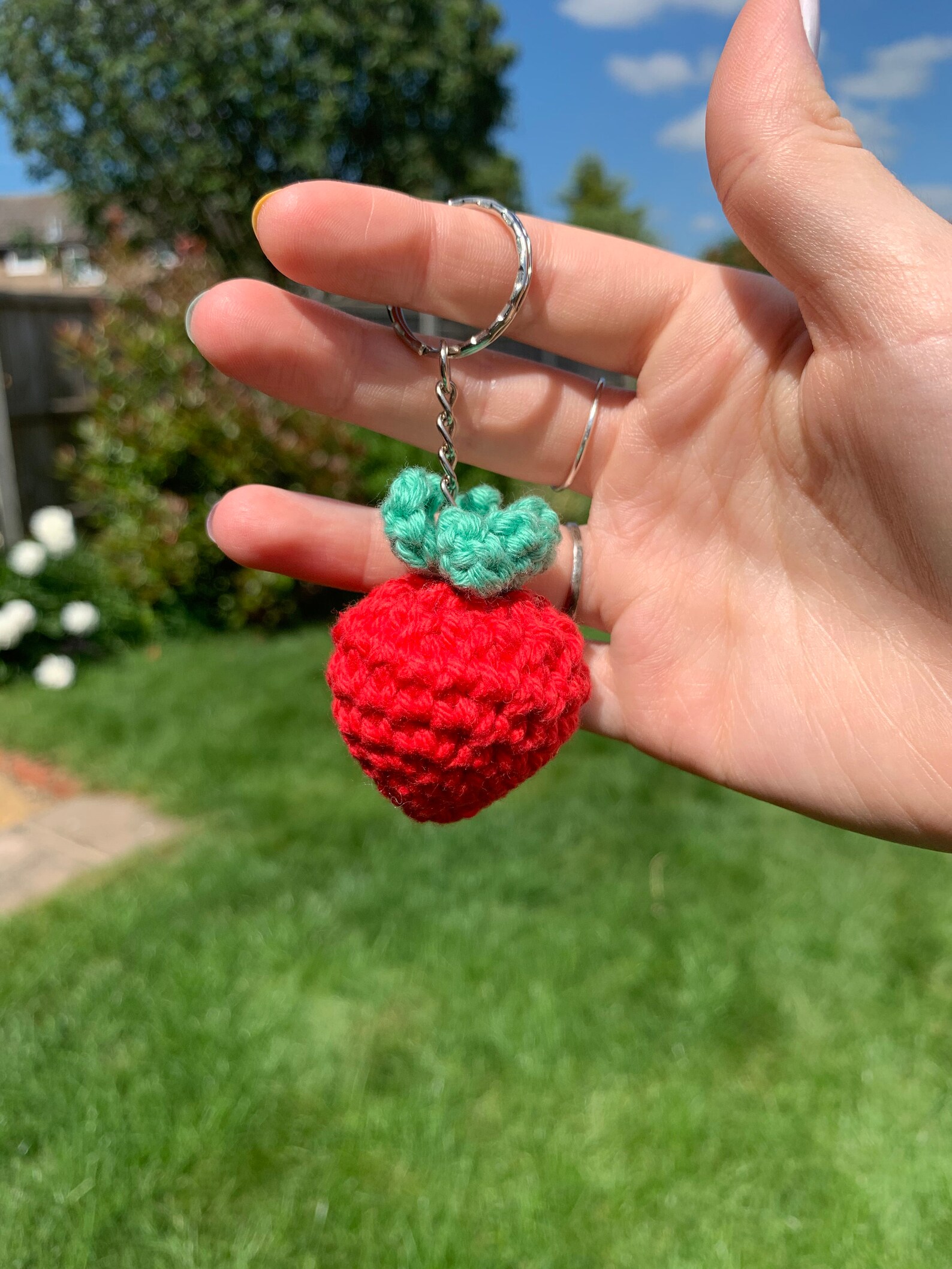 Hand Crochet Strawberry Key Ring/Bag Charm. Gift for child | Etsy