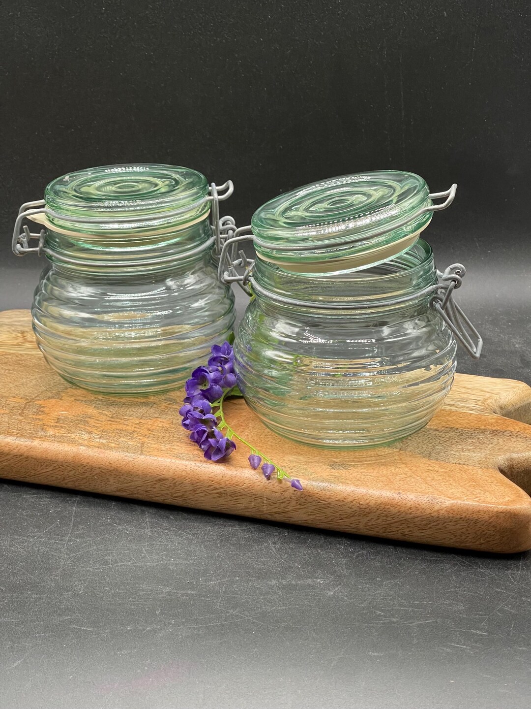 Pair of Ribbed Green Clamp Lid Jars - Etsy