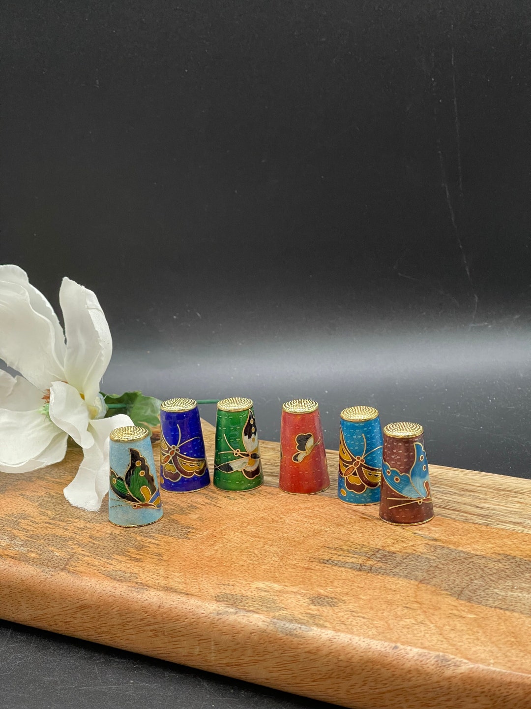 Set of Six Cloisonne Collectable Butterfly Thimbles - Etsy