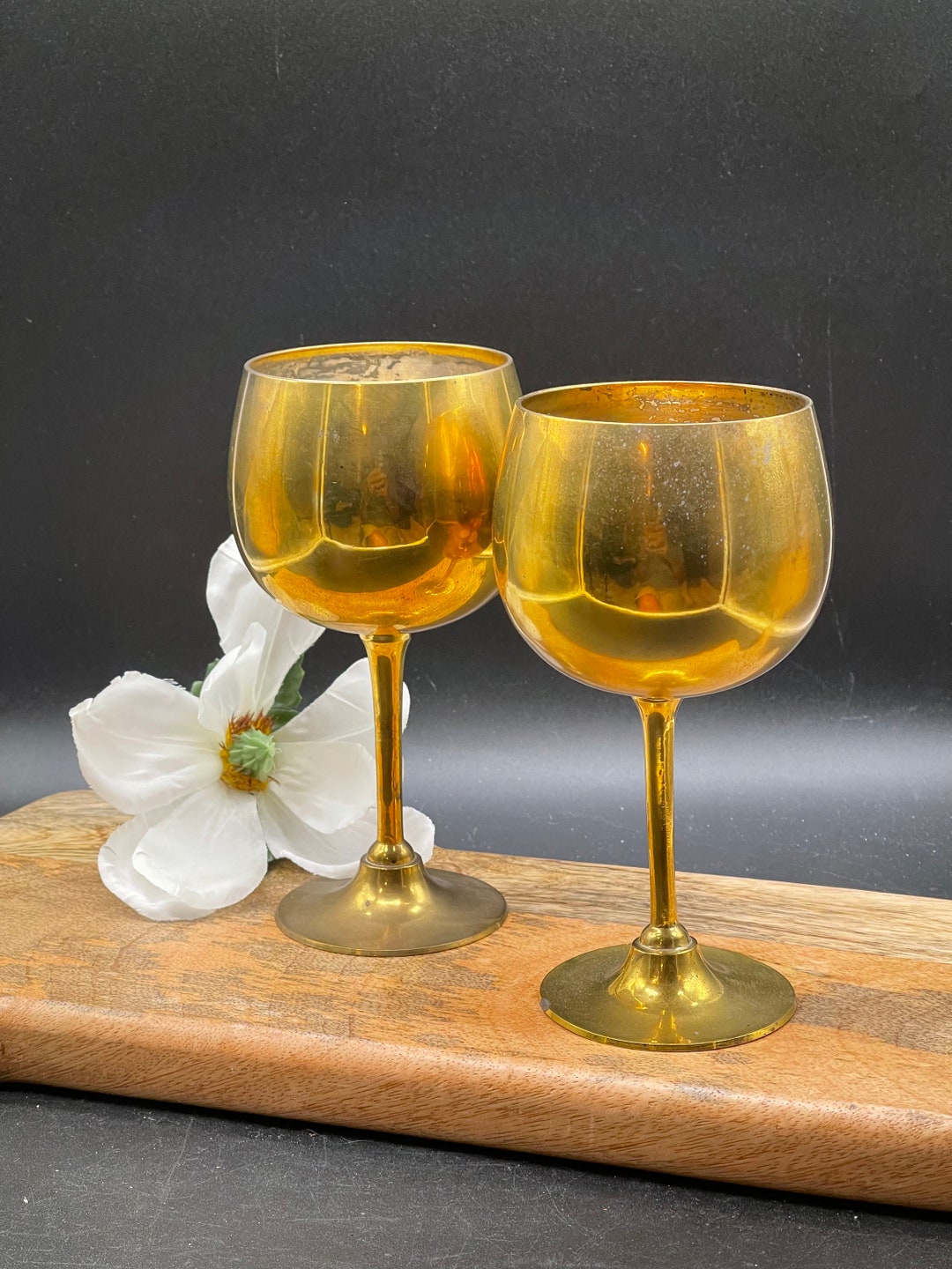 Solid Brass Wine Chalice Glass Pair - Etsy