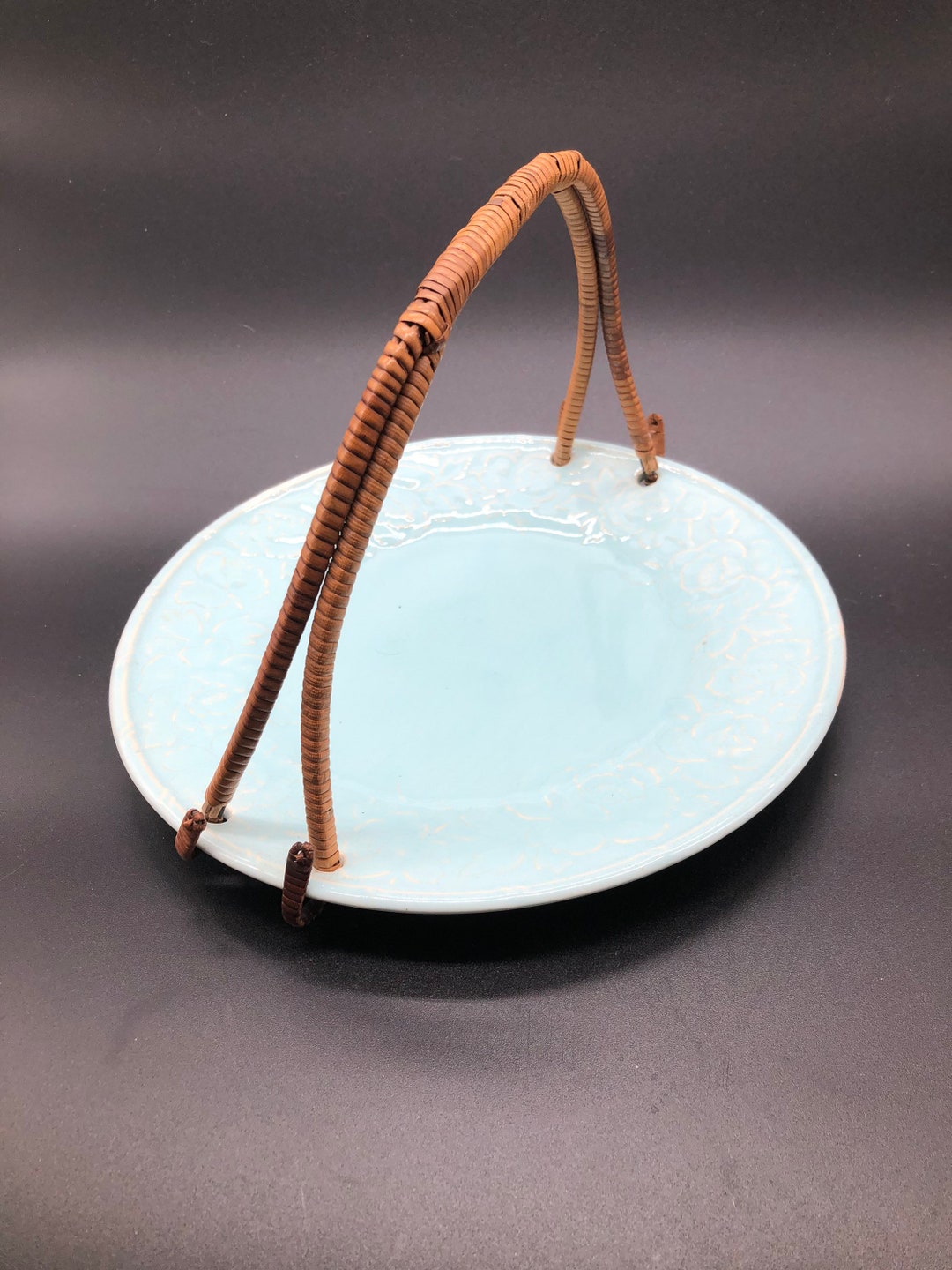 Plate or Tid Bit Platter Celedon With an Asian Style Wicker - Etsy