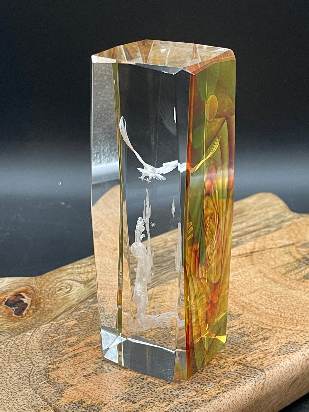 Tall Rectangle Etch Art Glass Amber Paperweight - Etsy