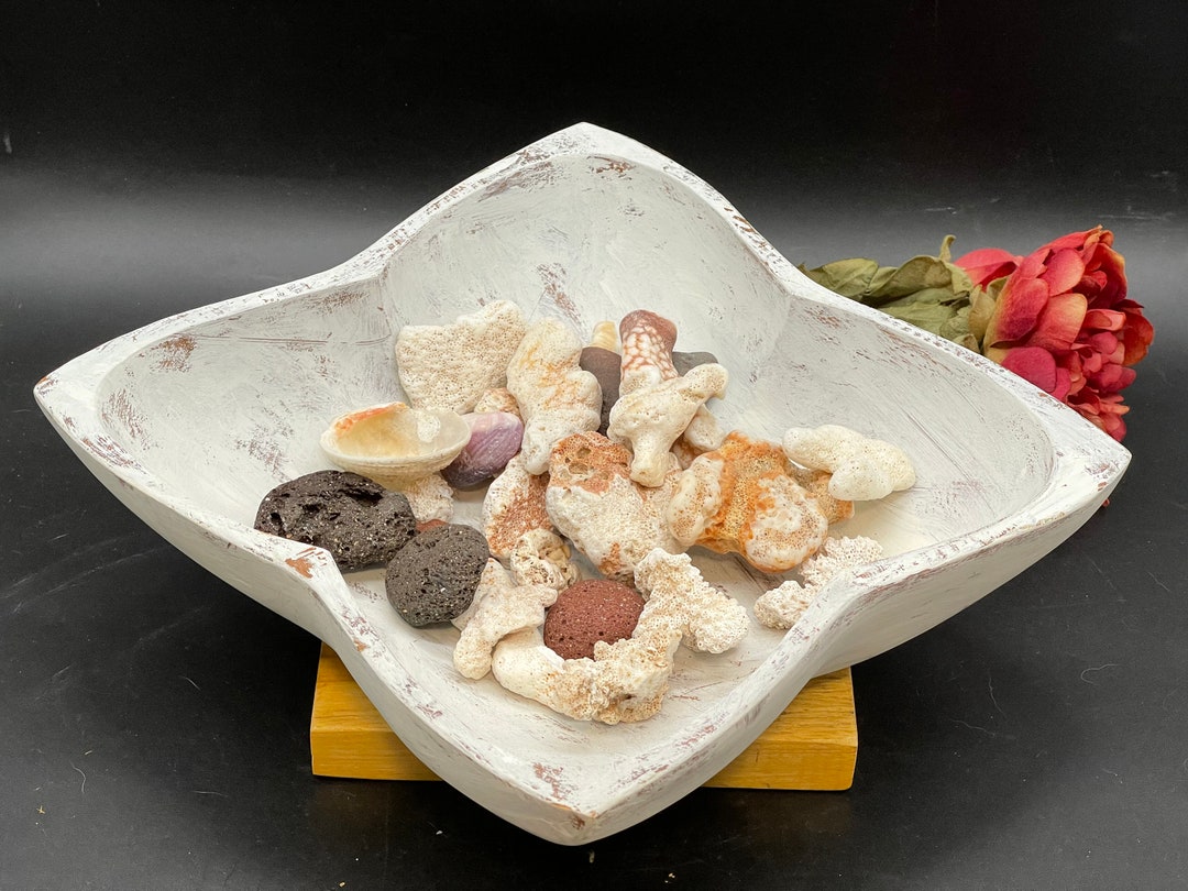 Wood White Distressed Square Bowl Large Sized Decor Tier Display - Etsy