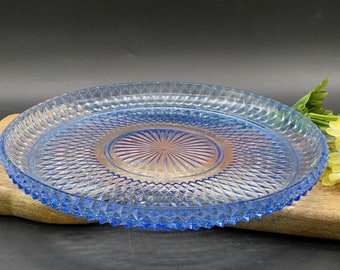 1960's Ice Blue DIAMOND POINT Torte Plate by Indiana Glass, Cake Plate ...