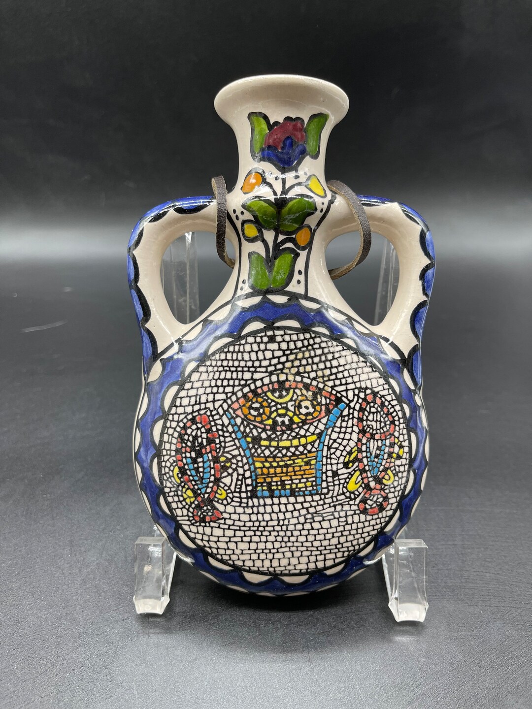 Pottery Flask Multi Colored Design Leather Strap - Etsy