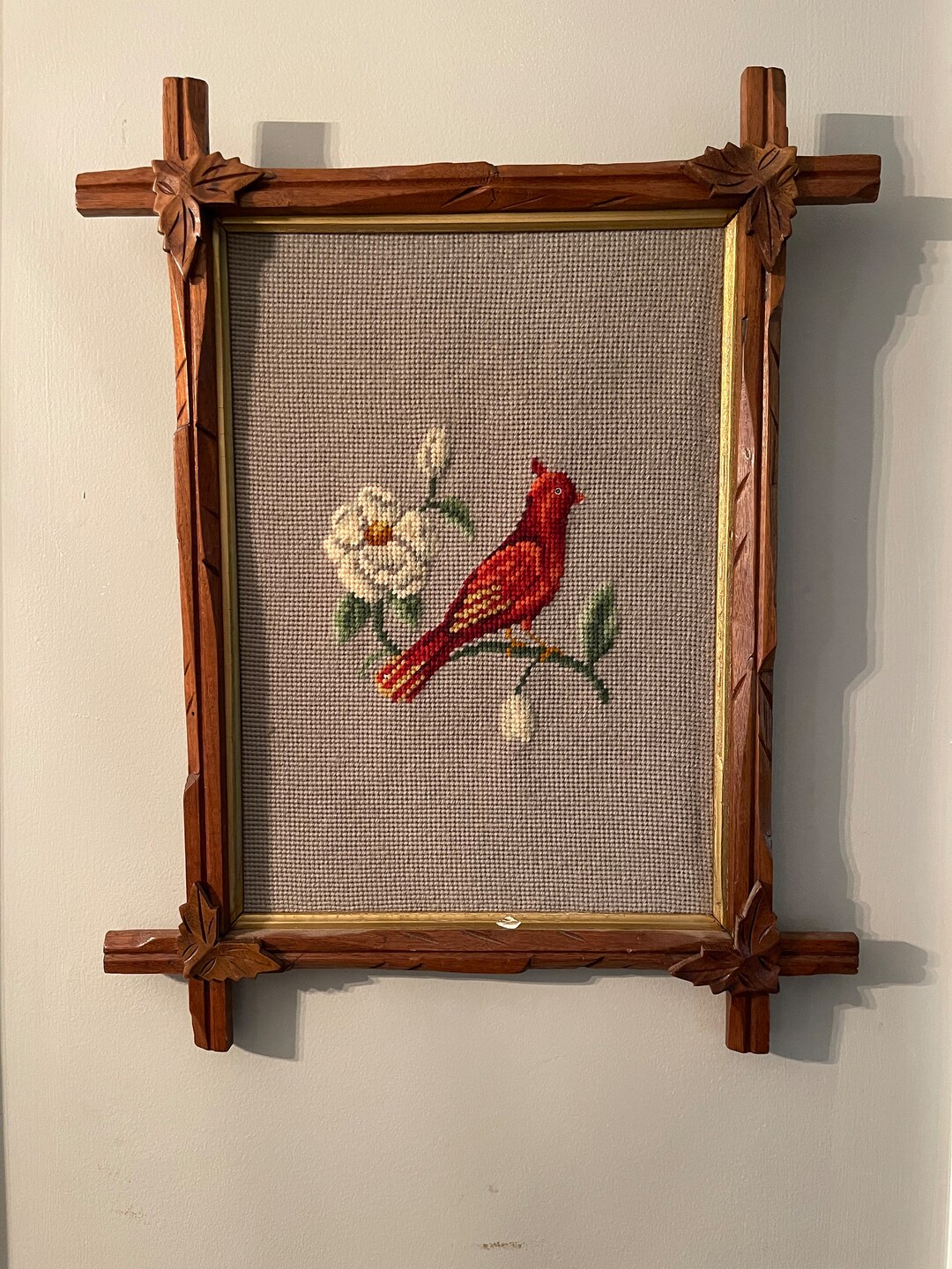 Amazing Needlepoint Cardinal in a Handmade and Hand Framed Tramp Art ...