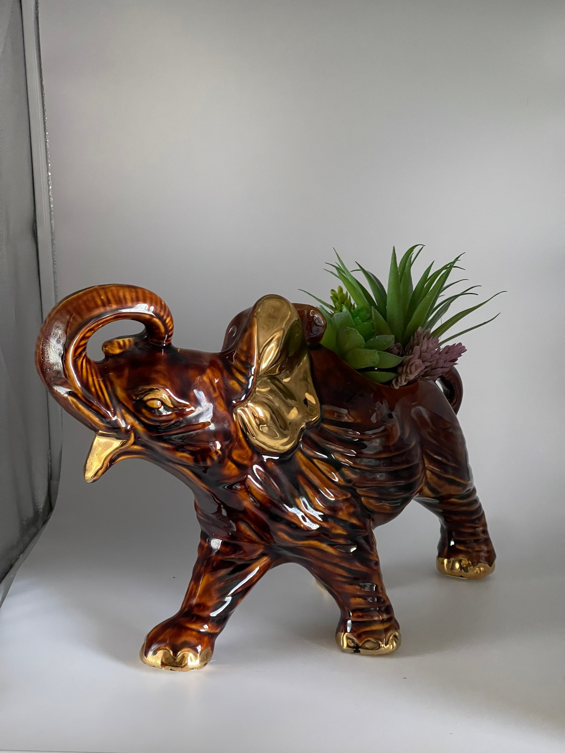 Large Elephant Planter Vase With Gold Accents Possibly Haegar - Etsy