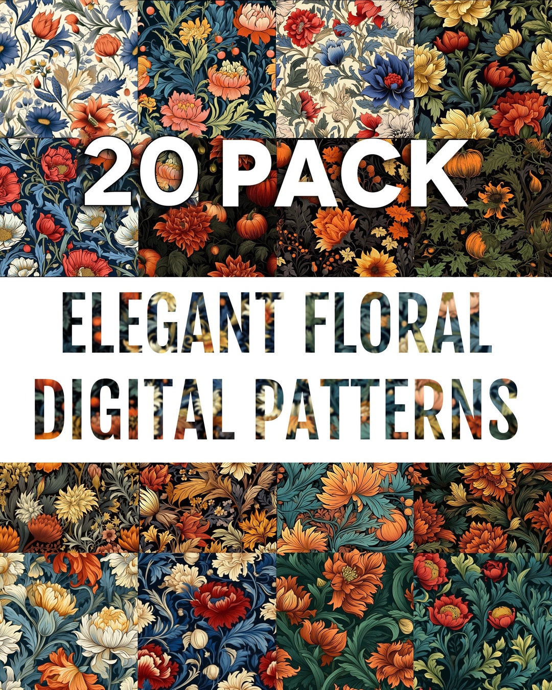 Floral Digital Paper - Continuous Patterns - Print for Various Media ...