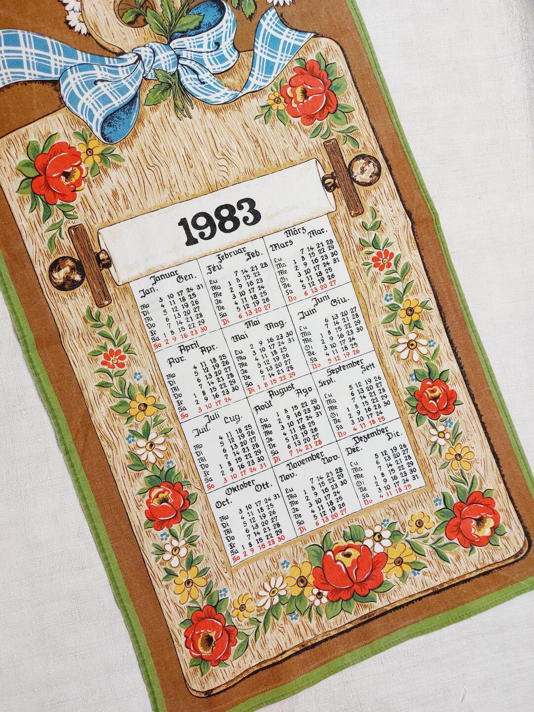 1983 Calendar Tea Towels Vintage Vintage Calendar Wall Hanging or Tea ...