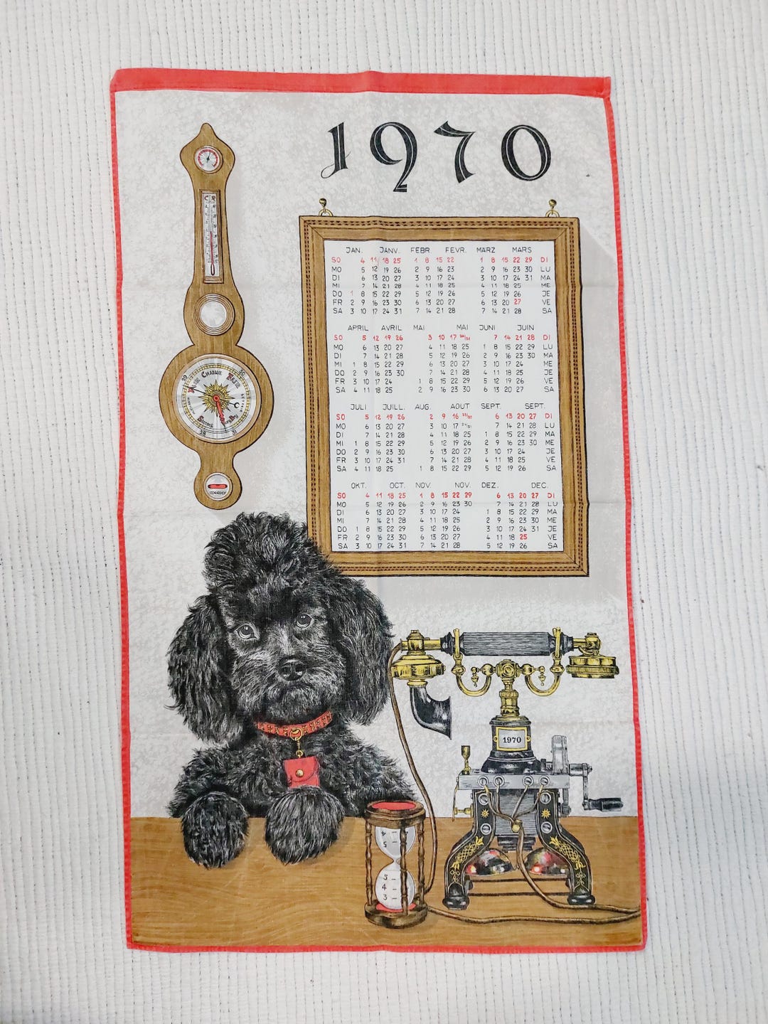 1970 Calendar Tea Towels Dog Vintage Calendar Wall Hanging or Tea Towel ...