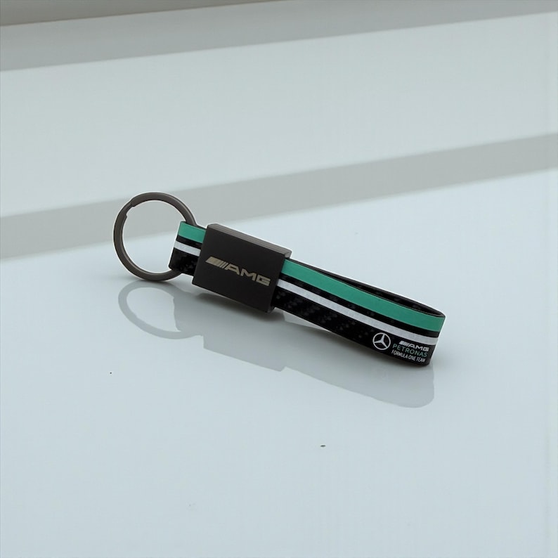 Mercedes Benz AMG F1 PETRONAS Keychain | Leather & Steel Keyring ...
