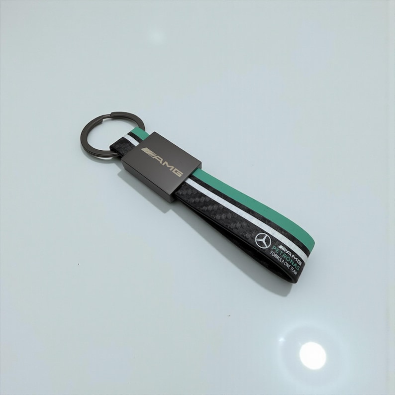 Mercedes Benz AMG F1 PETRONAS Keychain | Leather & Steel Keyring ...
