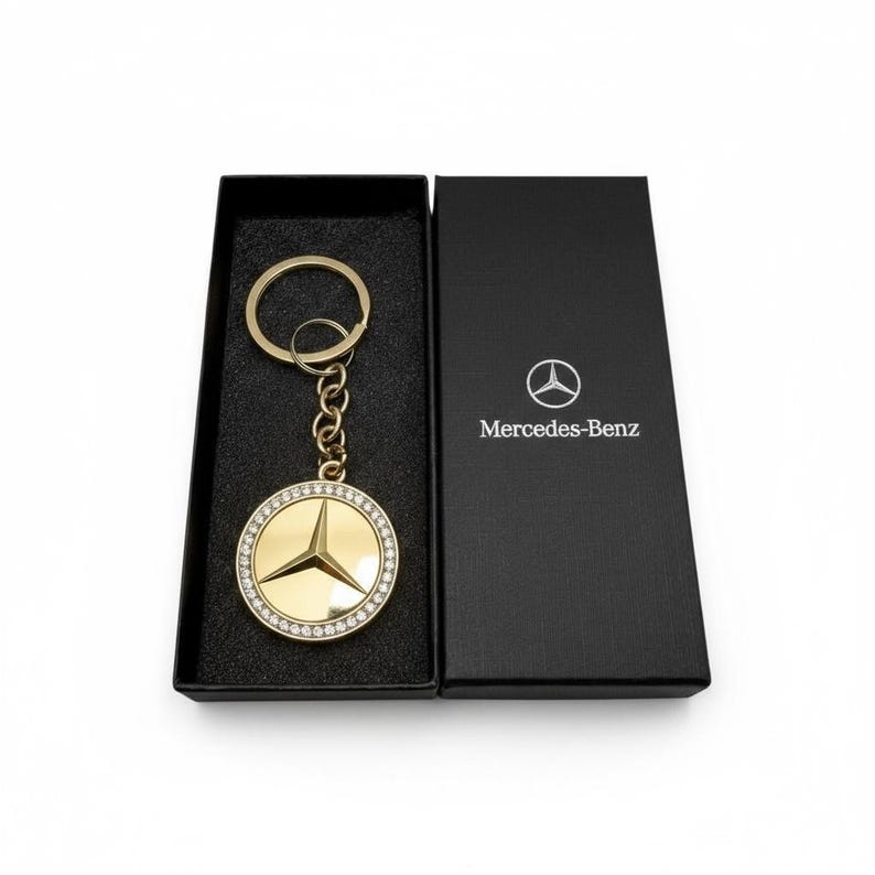 Mercedes Benz Keychain Gold | Crystal & Gold Chrome Plated Keyring ...