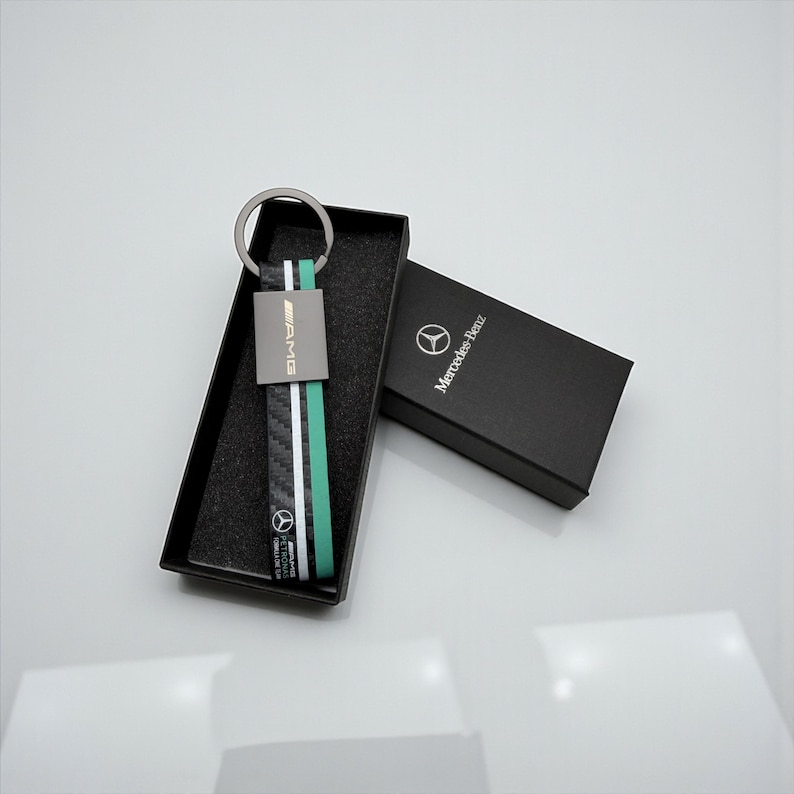 Mercedes Benz AMG F1 PETRONAS Keychain | Leather & Steel Keyring ...