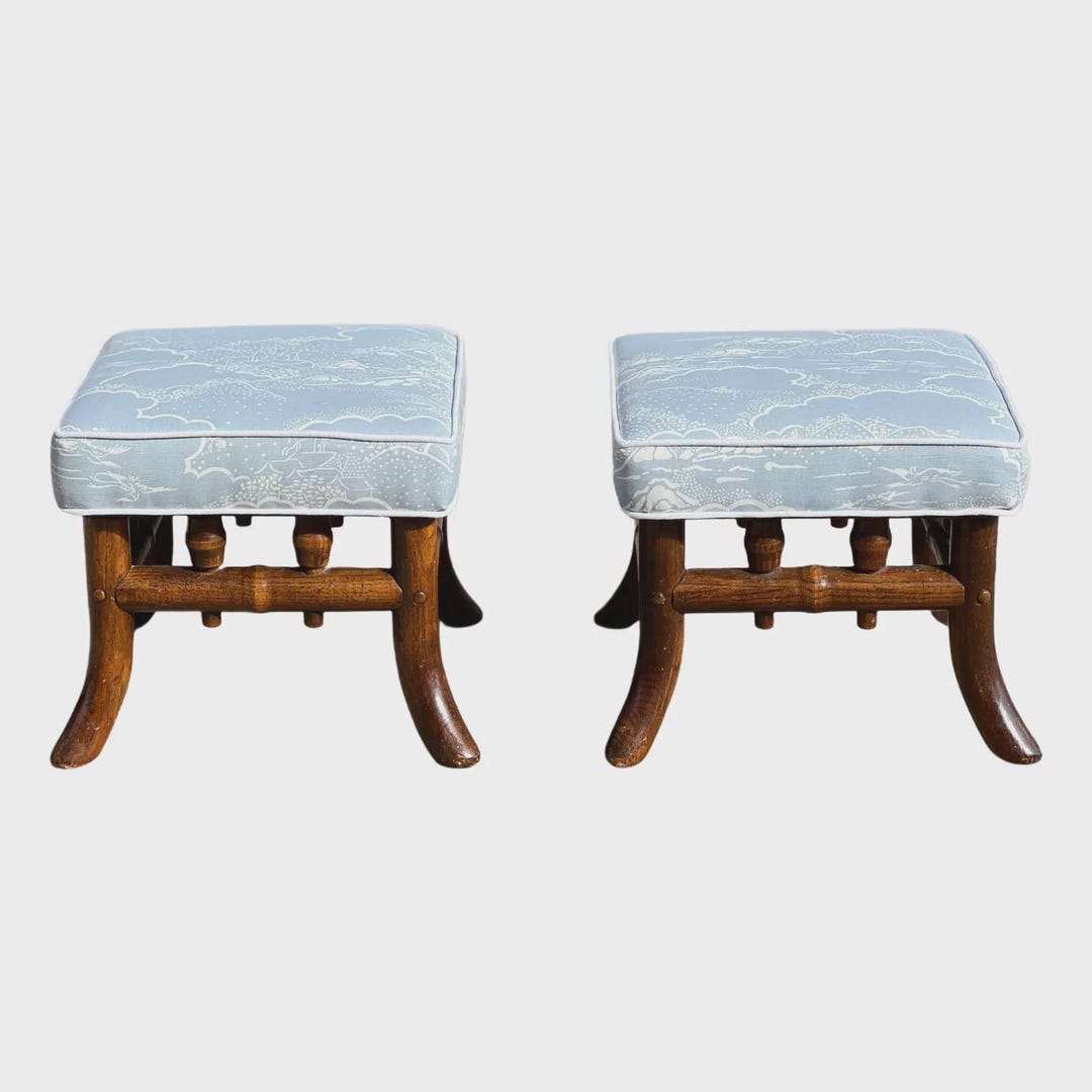Pair Chinese Chippendale Bamboo Style Benches/stools in Schumacher ...