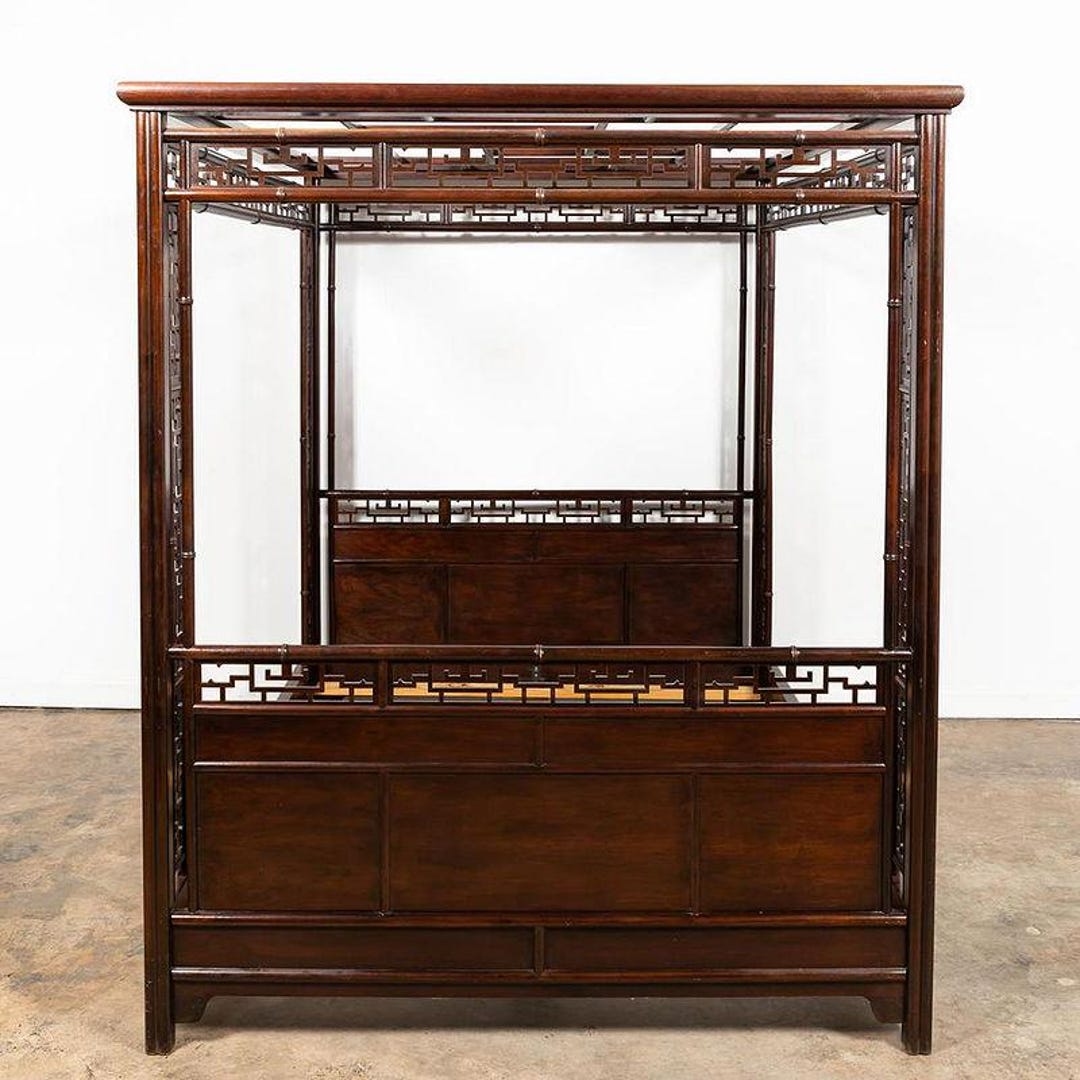 Chinese Chippendale Faux Bamboo Vintage Carved Canopy Queen Size Bed - Etsy