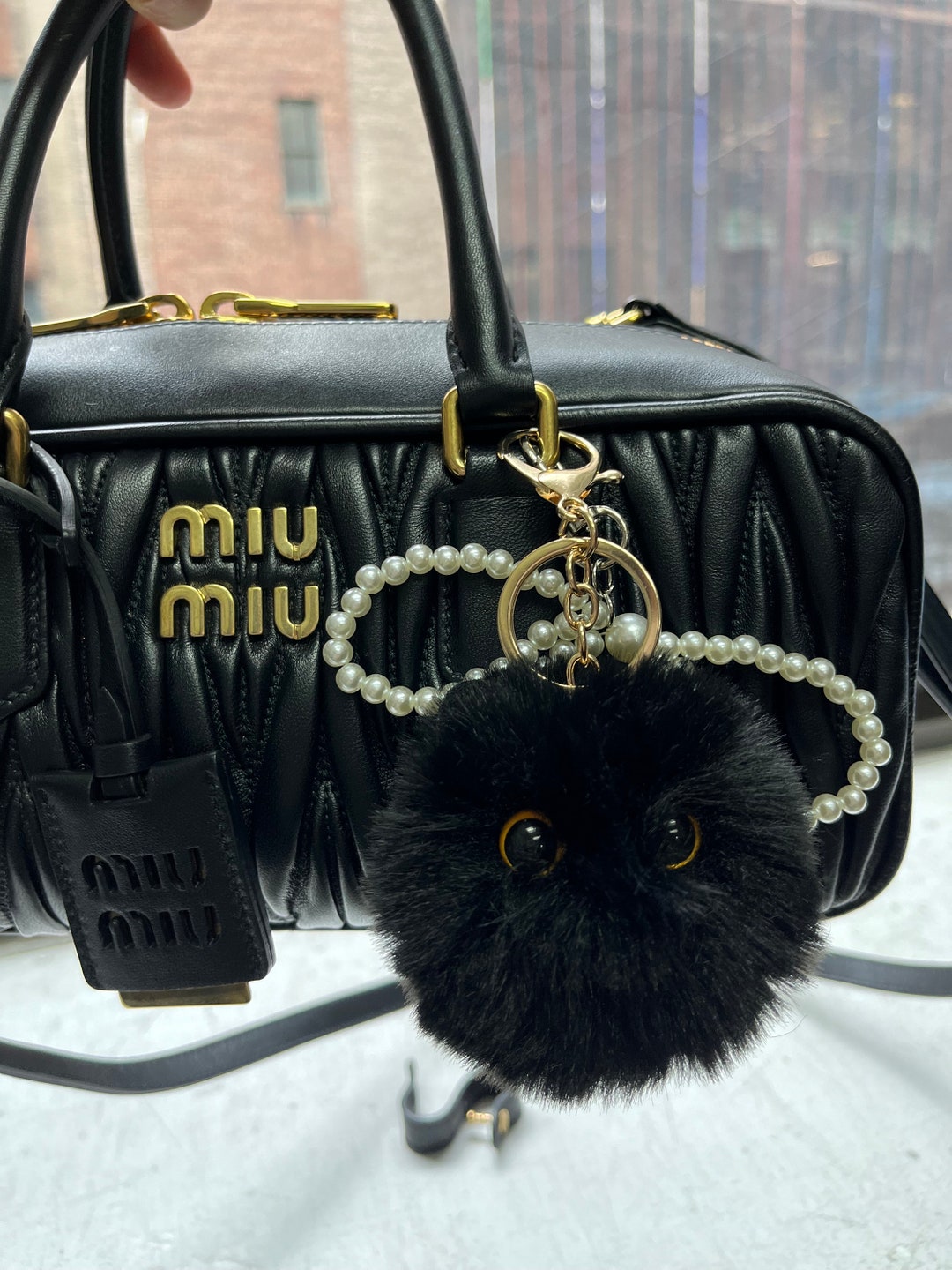 Handmade Pearl Ribbon Charm and Black Ball Cat Bag Charm - Etsy