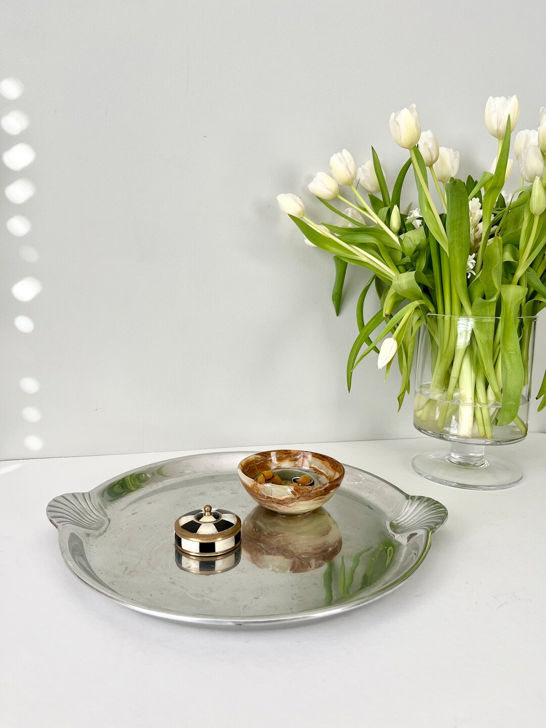 Silver Pewter Round Shell Serving Tray - Etsy