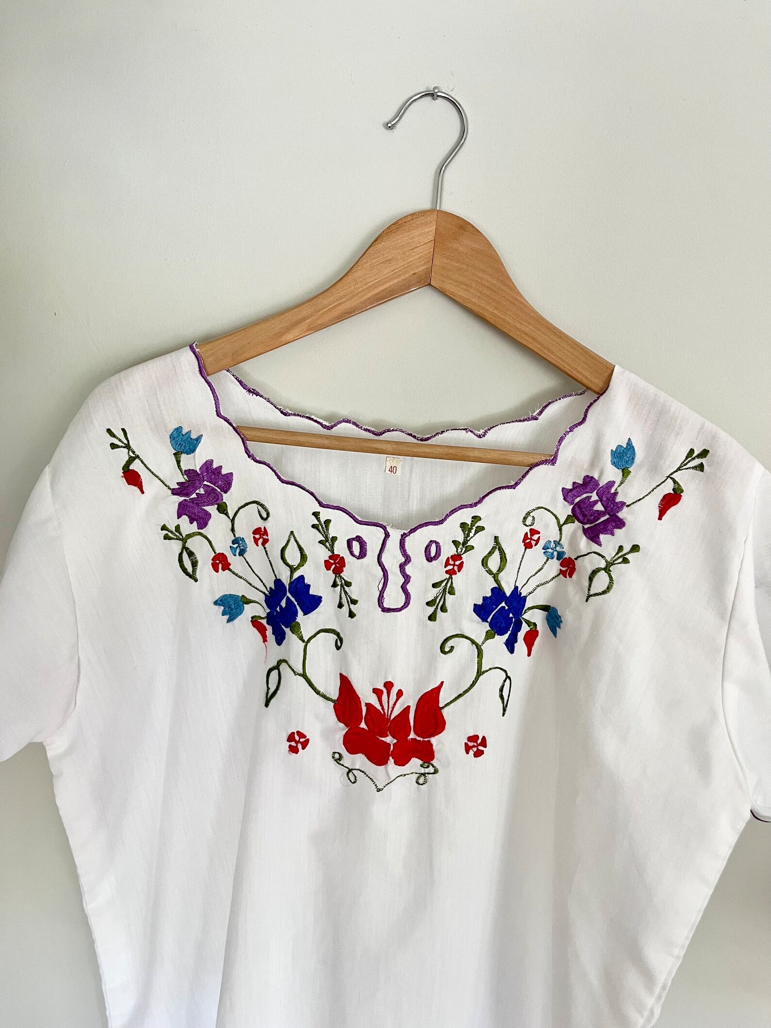 Vintage Traditional Mexican Embroidered Floral Blouse - Etsy